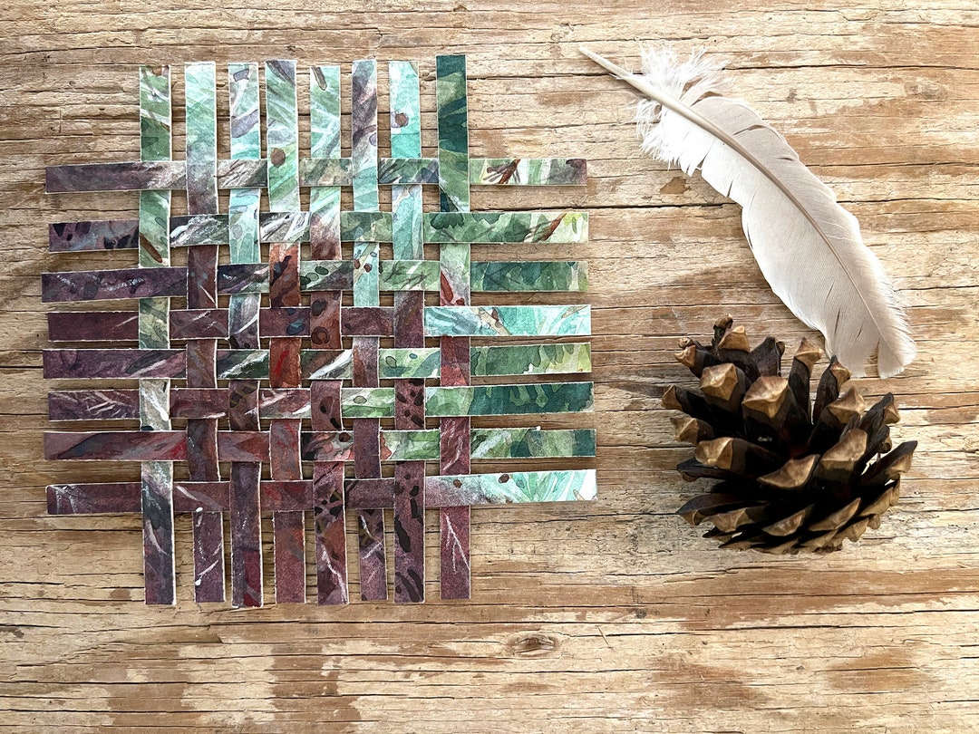 Forest Paper Weaving- 4.75 Inches Square- Small Abstract Art- Handwoven ...