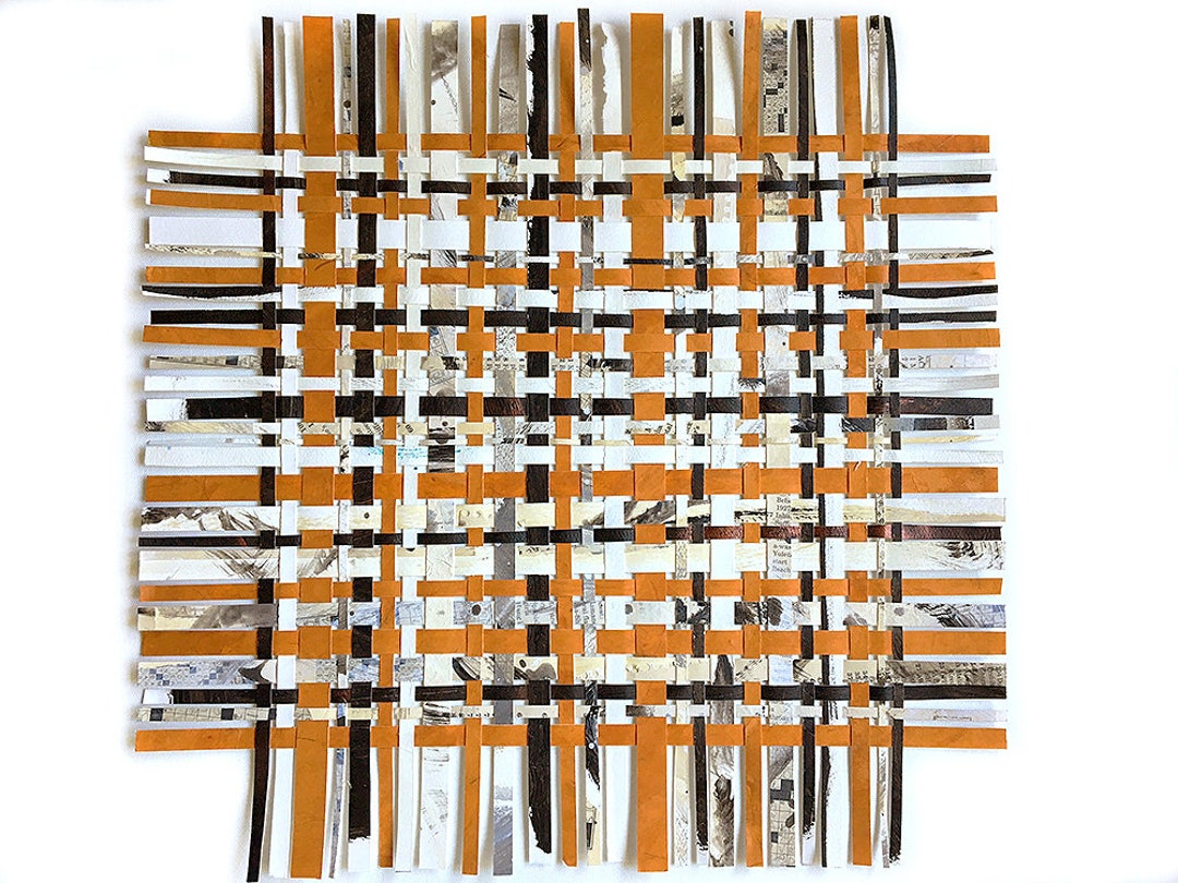 16x16 Paper Weaving- Black White, Rust- Paper Weaving Art- Original ...