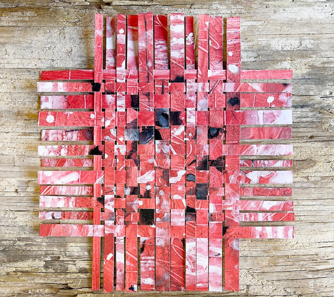Red and Black Paper Weaving- 7.5x7 Inches- Small Abstract Art ...