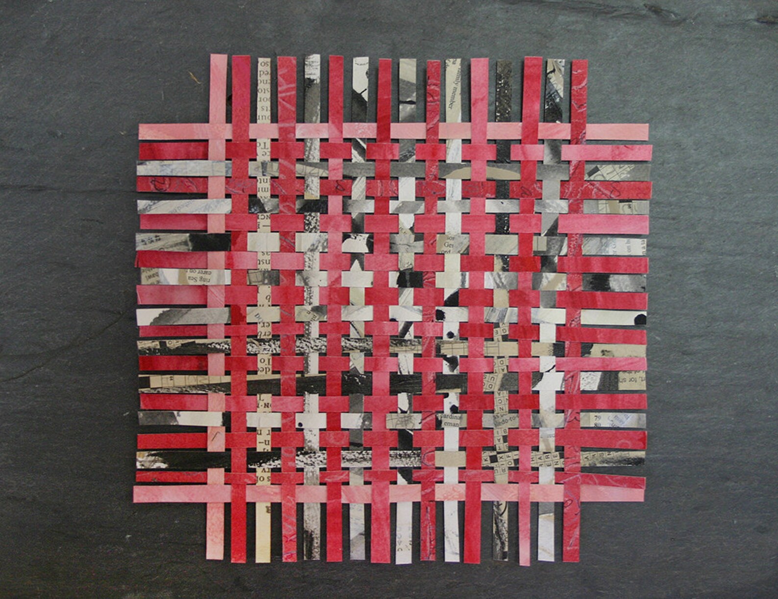 Red Paper Weaving- 8x8- Crossword Puzzle Art- Woven Paper- Red, Pink ...