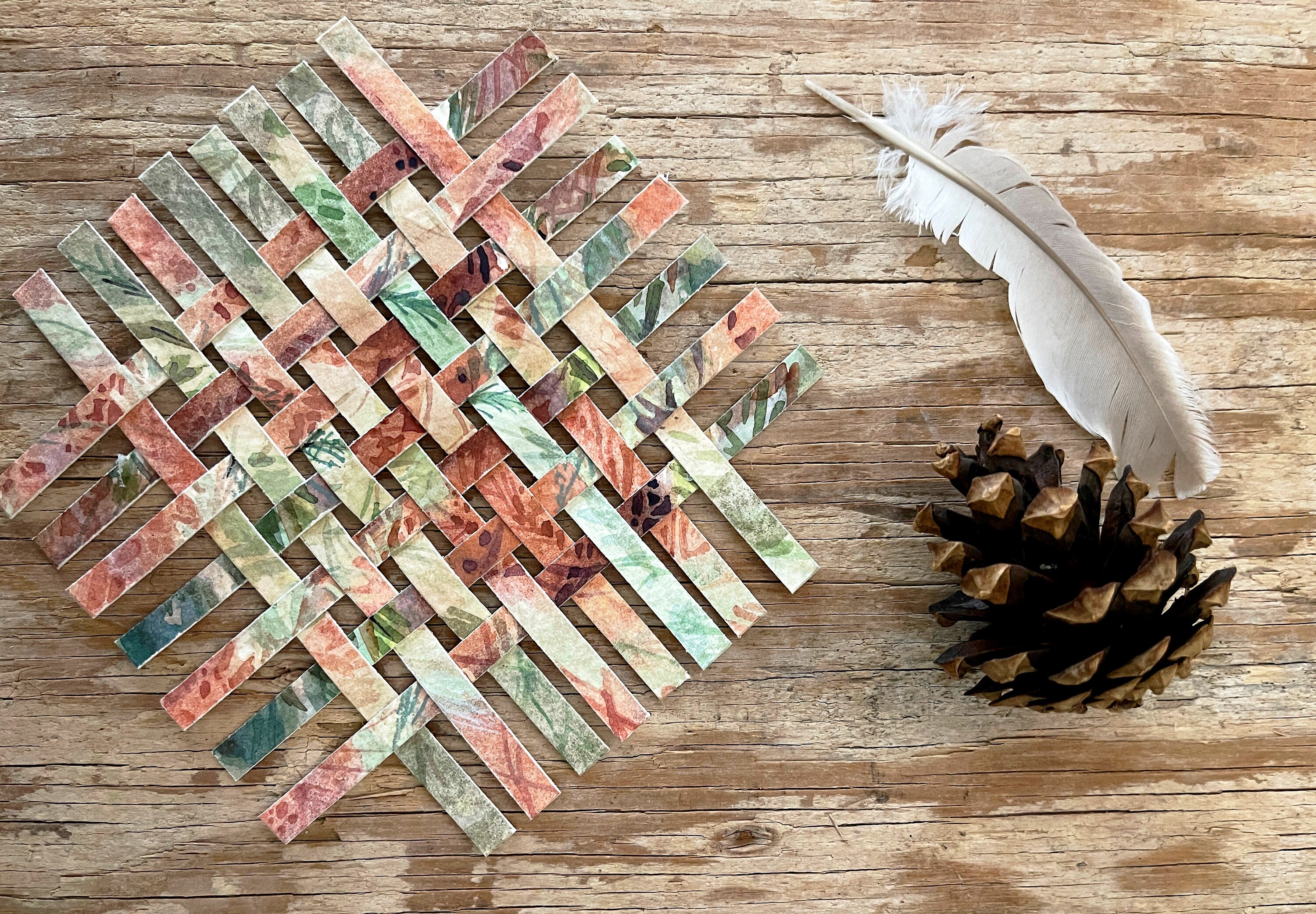 Forest Paper Weaving- 5 Inches Square- Small Abstract Art- Handwoven ...