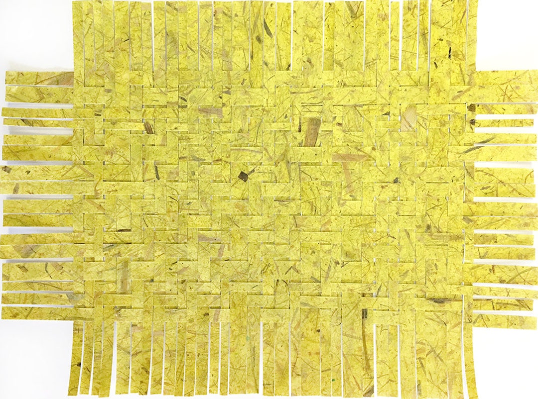 Yellow Paper Weaving- Yellow Green- 17x13- Abstract Wall Art- Twill ...