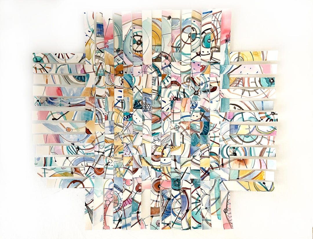 Colorful Paper Weaving- 11x10- Bright Pastels- Ink and Watercolor ...