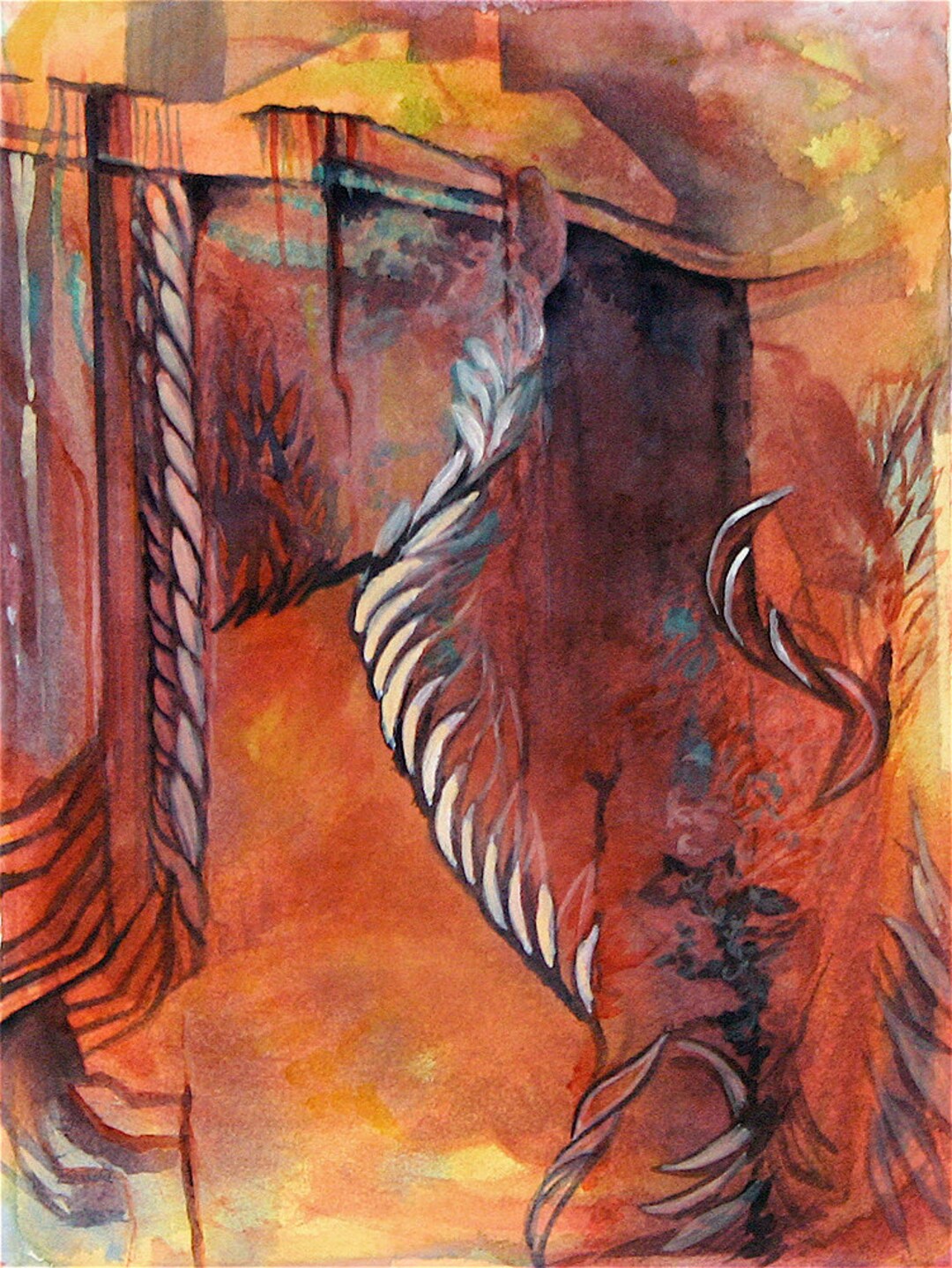 Orange Abstract Print- Watercolor Wall Art- 7.5x10- Rust, Purple, Gold ...