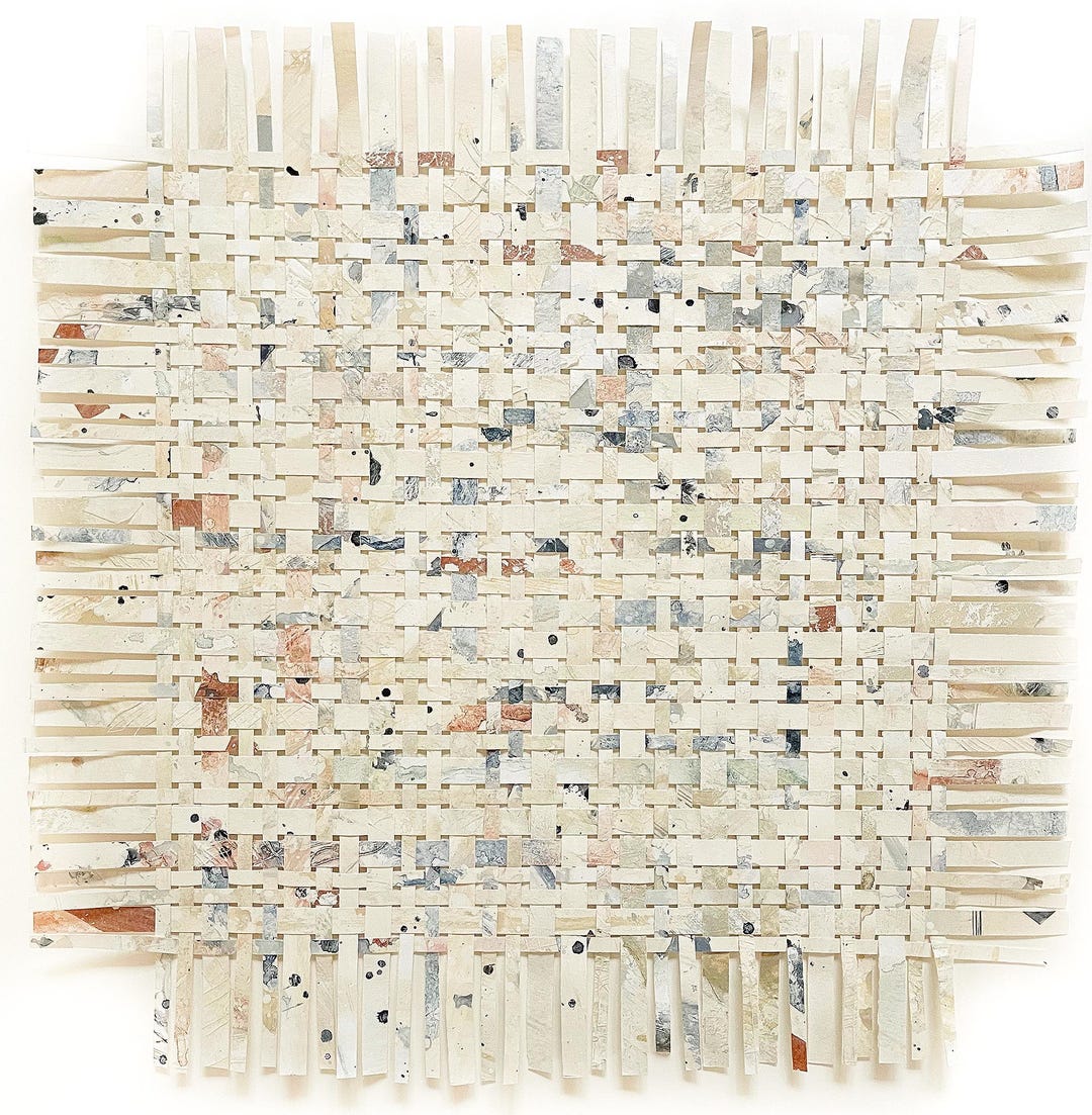 Paper Weaving- 18x18- Woven Collage- Cream, Rust, Blue Light Green ...