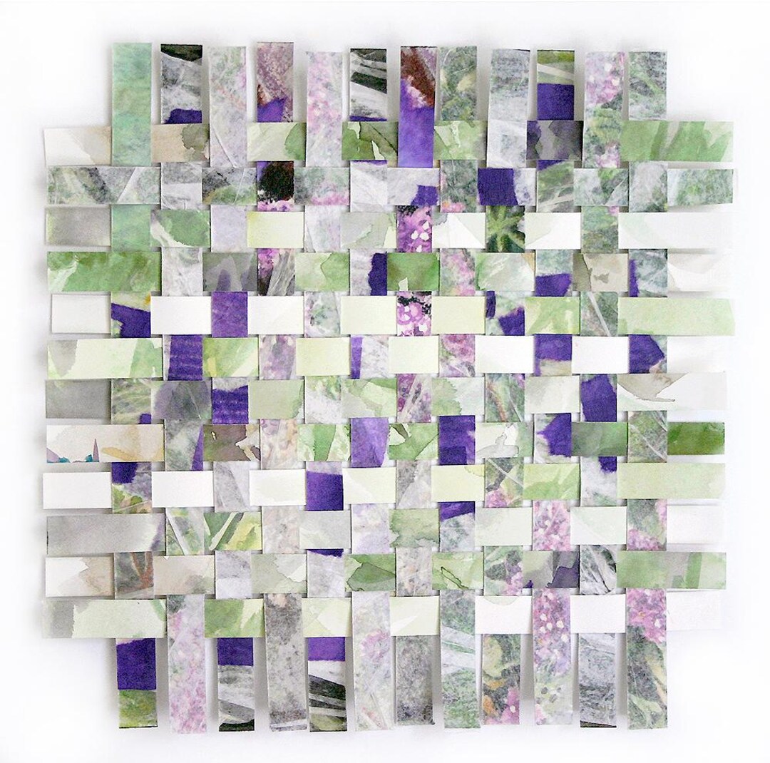 Garden Paper Weaving- 9x9- White, Green, Purple- Watercolor Collage ...