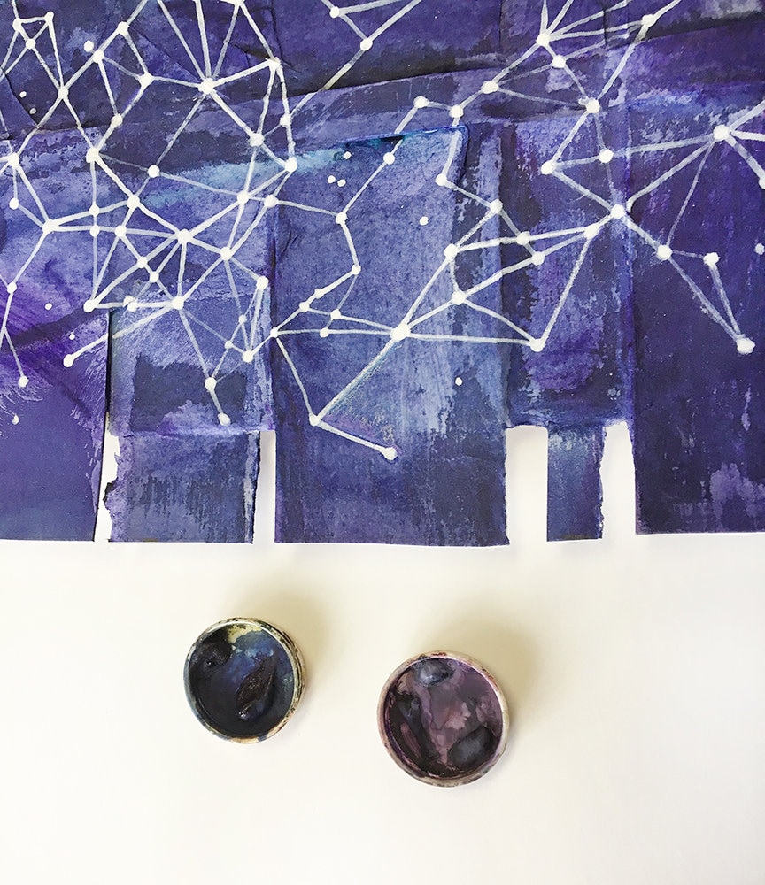 Star Paper Weaving- 14x14- Purple, Blue- Constellation, Night Sky- Hand ...