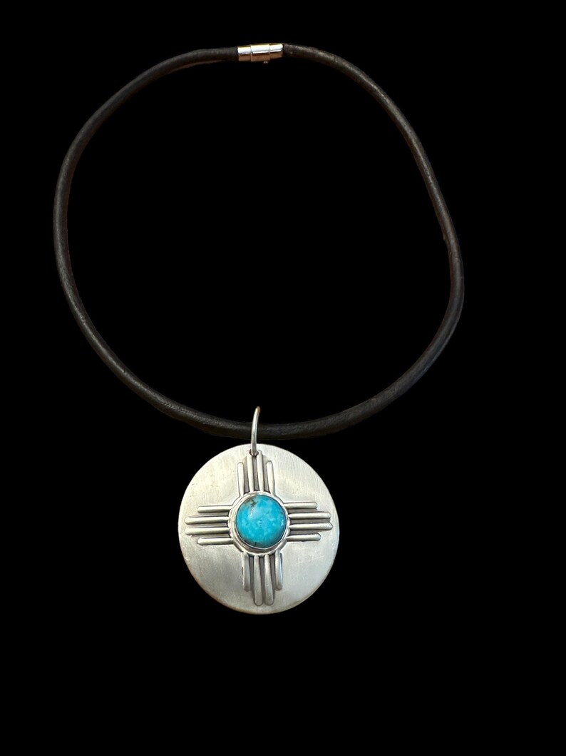 Zia Sun Symbol Turquoise Sterling Silver Pendant With a 12 Mm Genuine ...