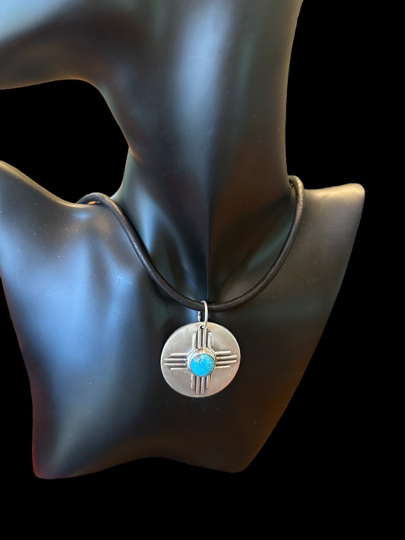 Zia Sun Symbol Turquoise Sterling Silver Pendant With a 12 Mm Genuine ...