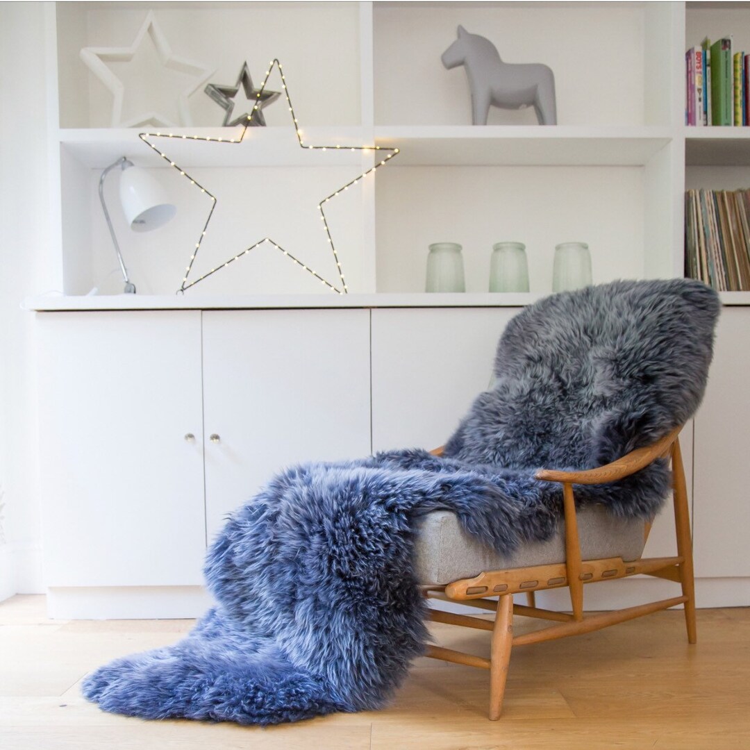 Sheepskin Rug, Blue Sheepskin , Hygge, Chair Cover, Bed Throw, Fur Rug ...