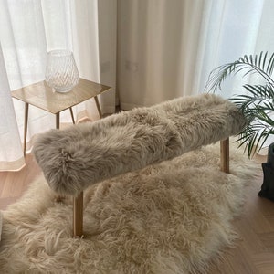 Beige Sheepskin Covered Bench, Genuine Sheepskin, Beige Sheepskin ...