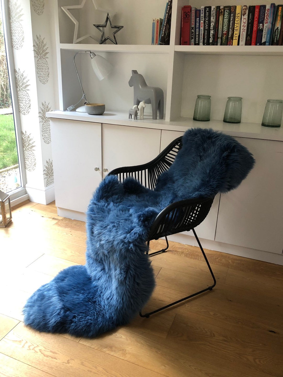 Large Sheepskin Rug, Double Length, Blue Sheepskin, Genuine Sheepskin ...