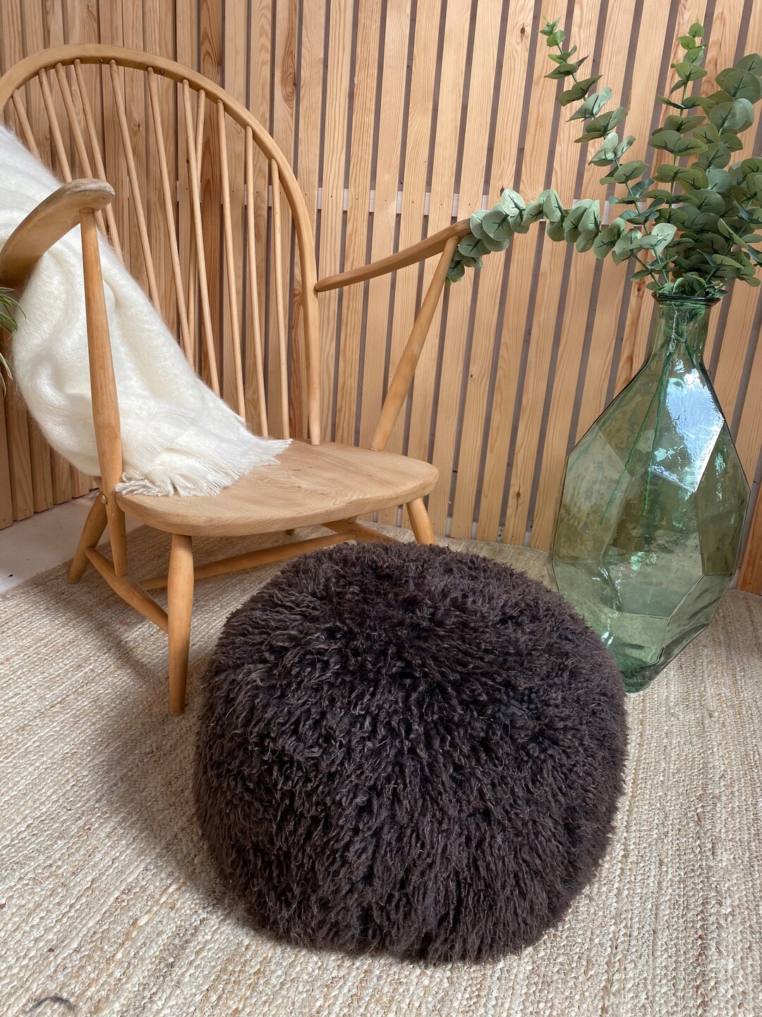 Cute Curly Chocolate Brown , Sheepskin Pouffe, Footstool, Fur Pouffe ...