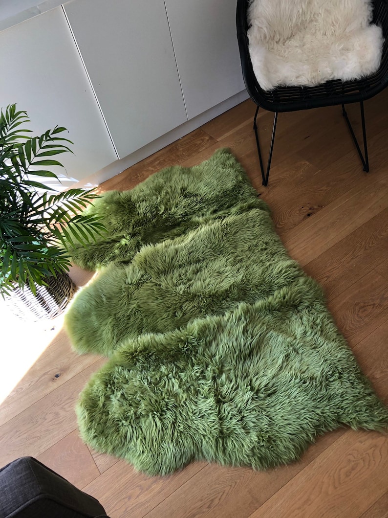 Sheepskin Rug Green Sheepskin Rug Triple Size Large - Etsy UK