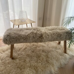 Beige Sheepskin Covered Bench, Genuine Sheepskin, Beige Sheepskin ...