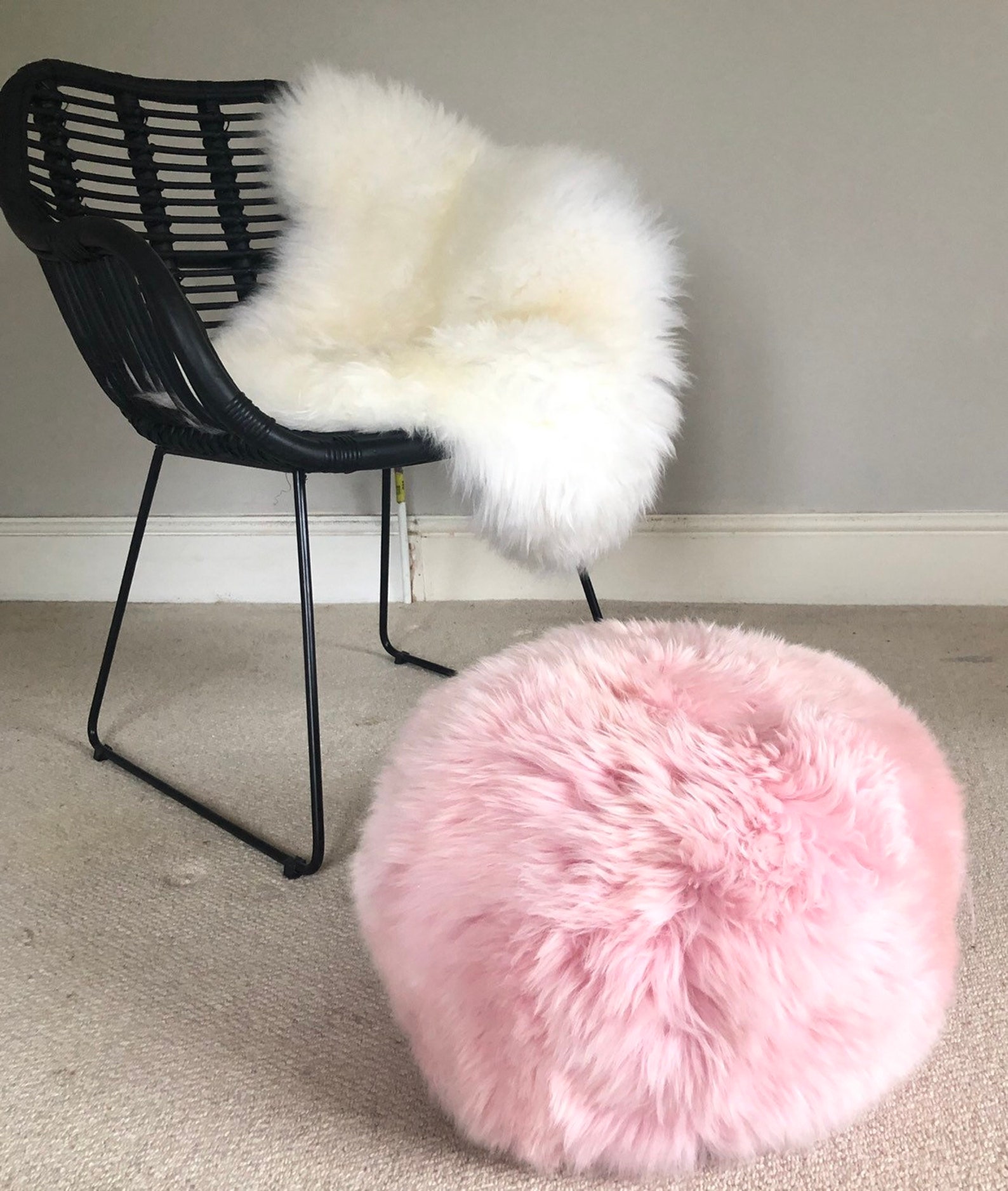 Pink Pouffe Pink Furry Footstool Pink Stool Hygge Interior - Etsy
