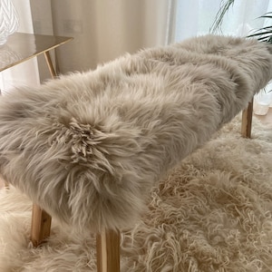 Beige Sheepskin Covered Bench, Genuine Sheepskin, Beige Sheepskin ...