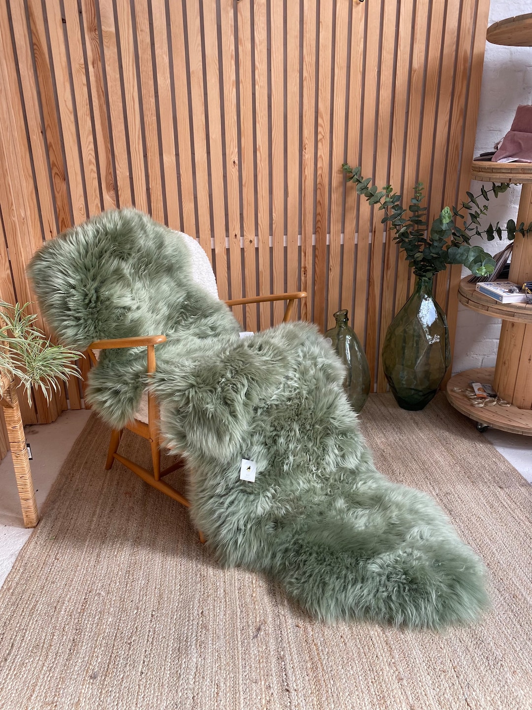 Minty Green Sheepskin Rug, Extra Long Sheepskin Rug, Double Sheepskin ...