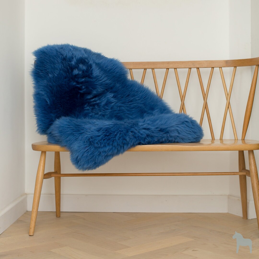 Gorgeous British Bright Blue Sheepskin Rug, Superior Soft Thick Pelt ...