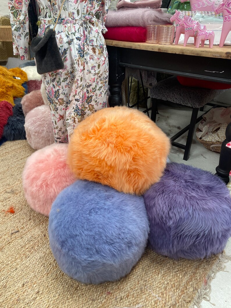 Gorgeous Lilac Sheepskin Pouffe, Footstool, Fur Pouffe, Interior Decor ...