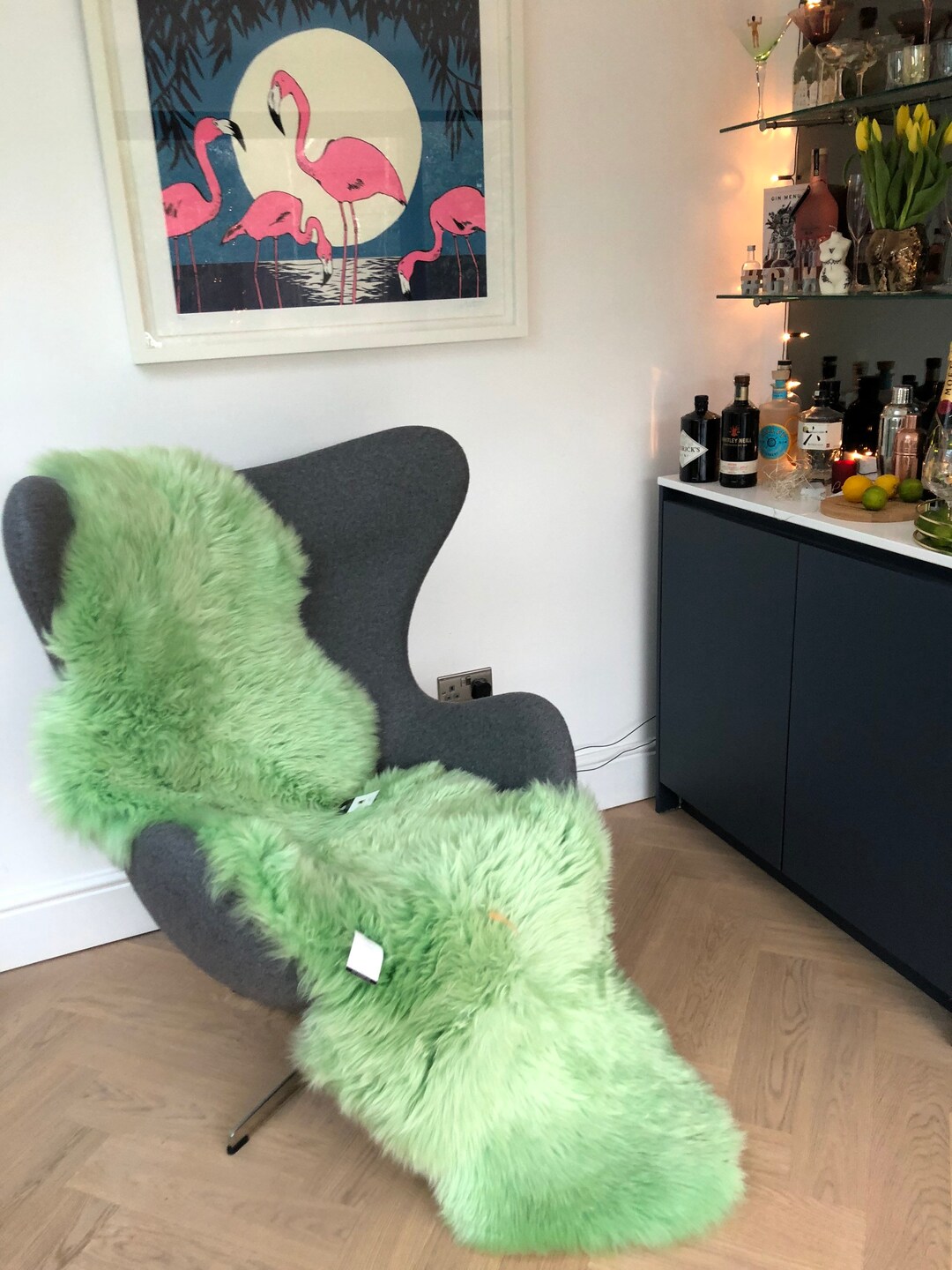 Green Sheepskin Rug , Bright Green Rug, Genuine Sheepskin, Fluffy Green ...