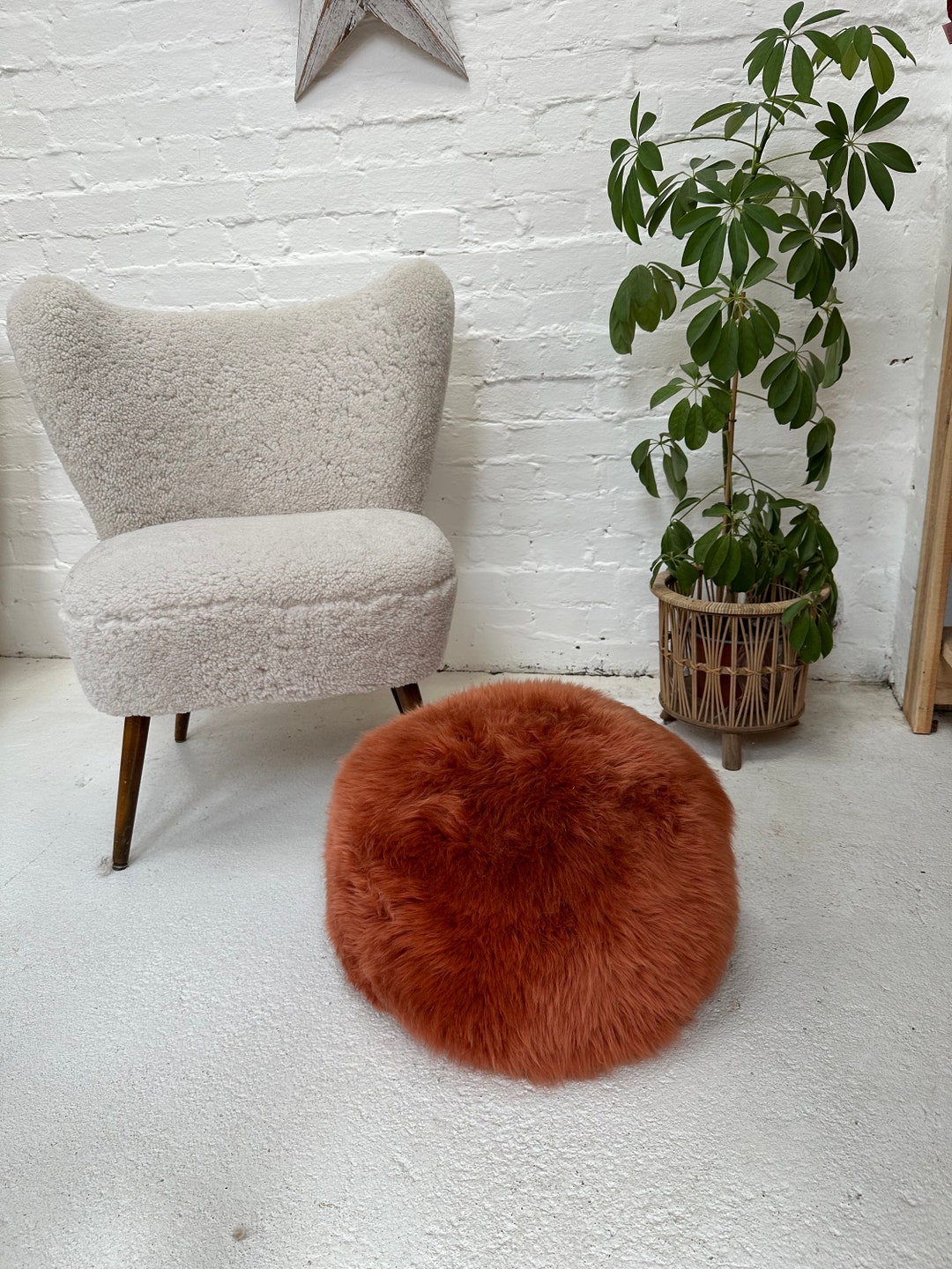 Handmade Cinnamon Sheepskin Pouffe, Plastic-free Footstool, Ethically ...