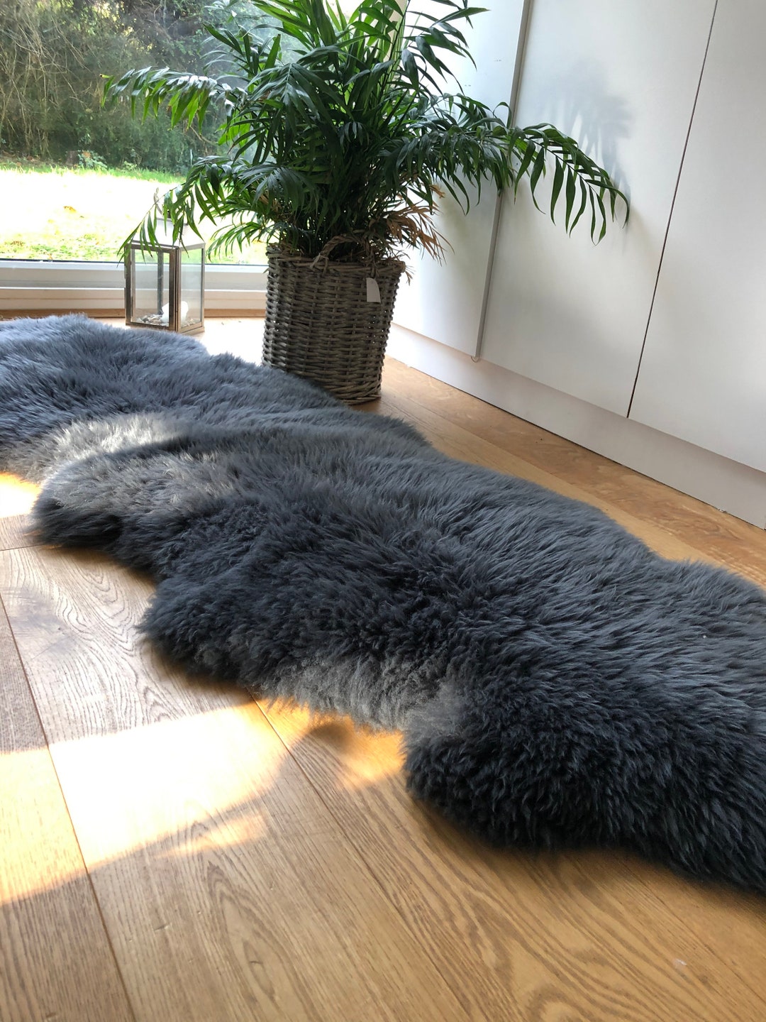 Dark Grey Sheepskin Rug. Grey Sheepskin Rug, Double Length Sheepskin ...
