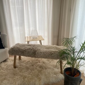 Beige Sheepskin Covered Bench, Genuine Sheepskin, Beige Sheepskin ...
