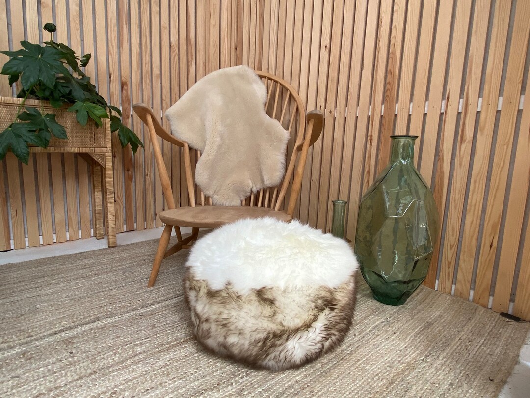 Sheepskin Pouffe , Brown Tip & Ivory Fluffy Pouffe, Footstool, Pink ...