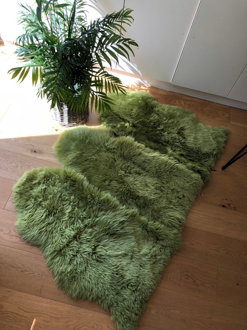 Sheepskin Rug Green Sheepskin Rug Triple Size Large - Etsy UK