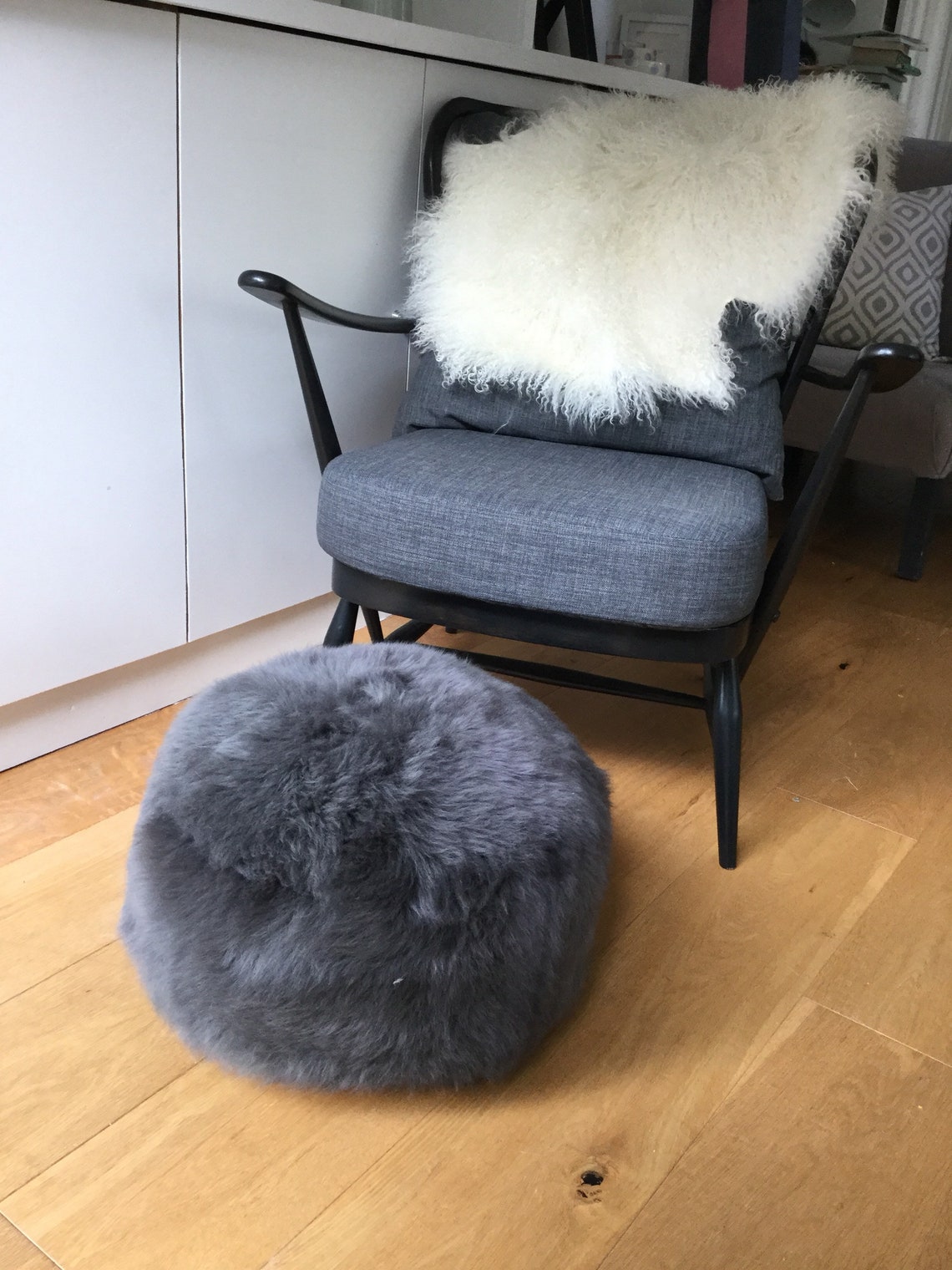 Sheepskin Stool, Cream Spotted Natural Sheepskin, Footstool, Seat ...