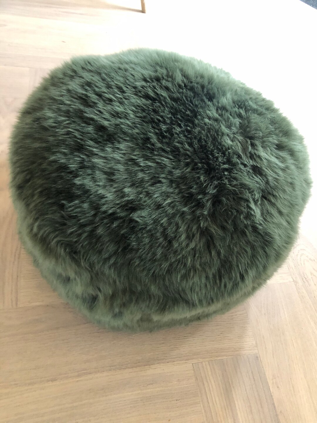 Forest Green Sheepskin Pouffe , Green Furry Pouffe, Genuine Sheepskin ...