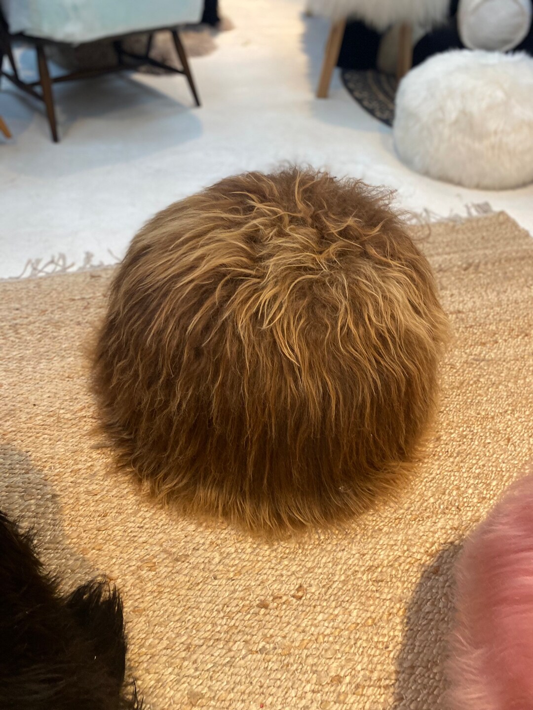 Icelandic Sheepskin Pouffe. Rusty Brown Sheepskin Pouffe, Footstool ...