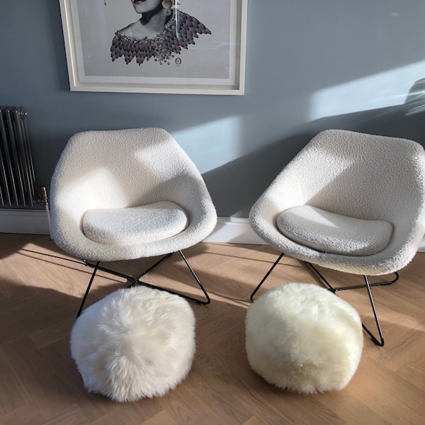 Fluffy White Footstool - Etsy