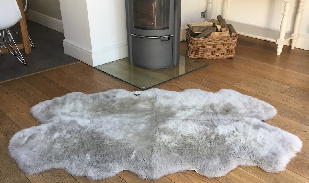 HUGE! Silver Grey Quad Sheepskin Rug Luxury Giant Gray Sheepskin Rug ...
