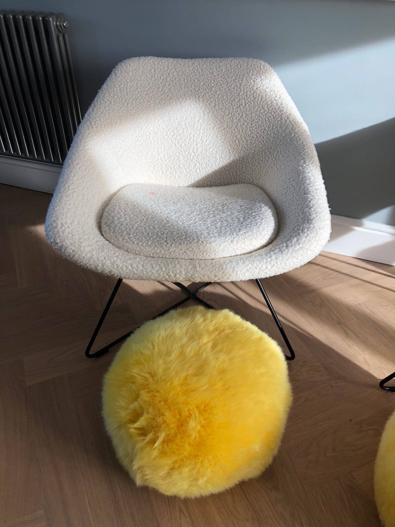 Sunshine Yellow Sheepskin Pouffe , Sheepskin Pouffe, Yellow Furry ...