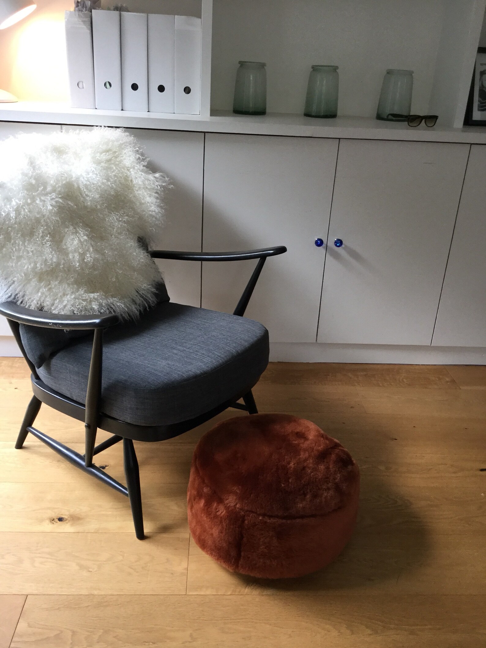 Sheepskin Stool, Cream Spotted Natural Sheepskin, Footstool, Seat ...