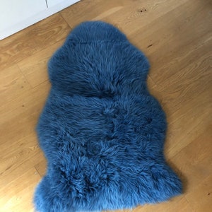 Large Sheepskin Rug, Double Length, Blue Sheepskin, Genuine Sheepskin ...
