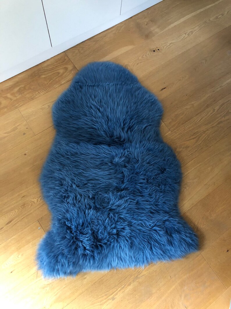 Large Sheepskin Rug Double Length Blue Sheepskin Genuine | Etsy