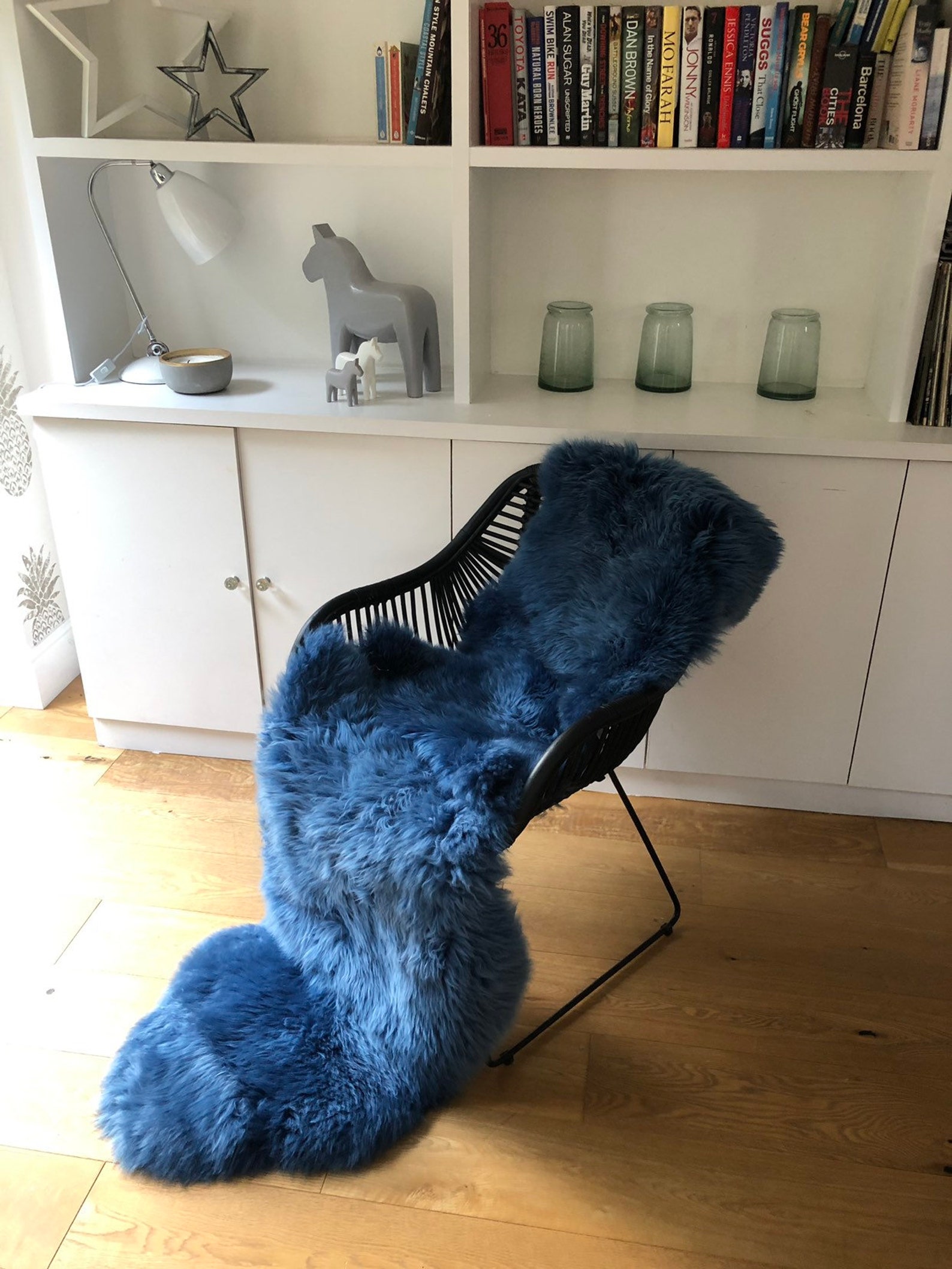 Large Sheepskin Rug, Double Length, Blue Sheepskin, Genuine Sheepskin ...