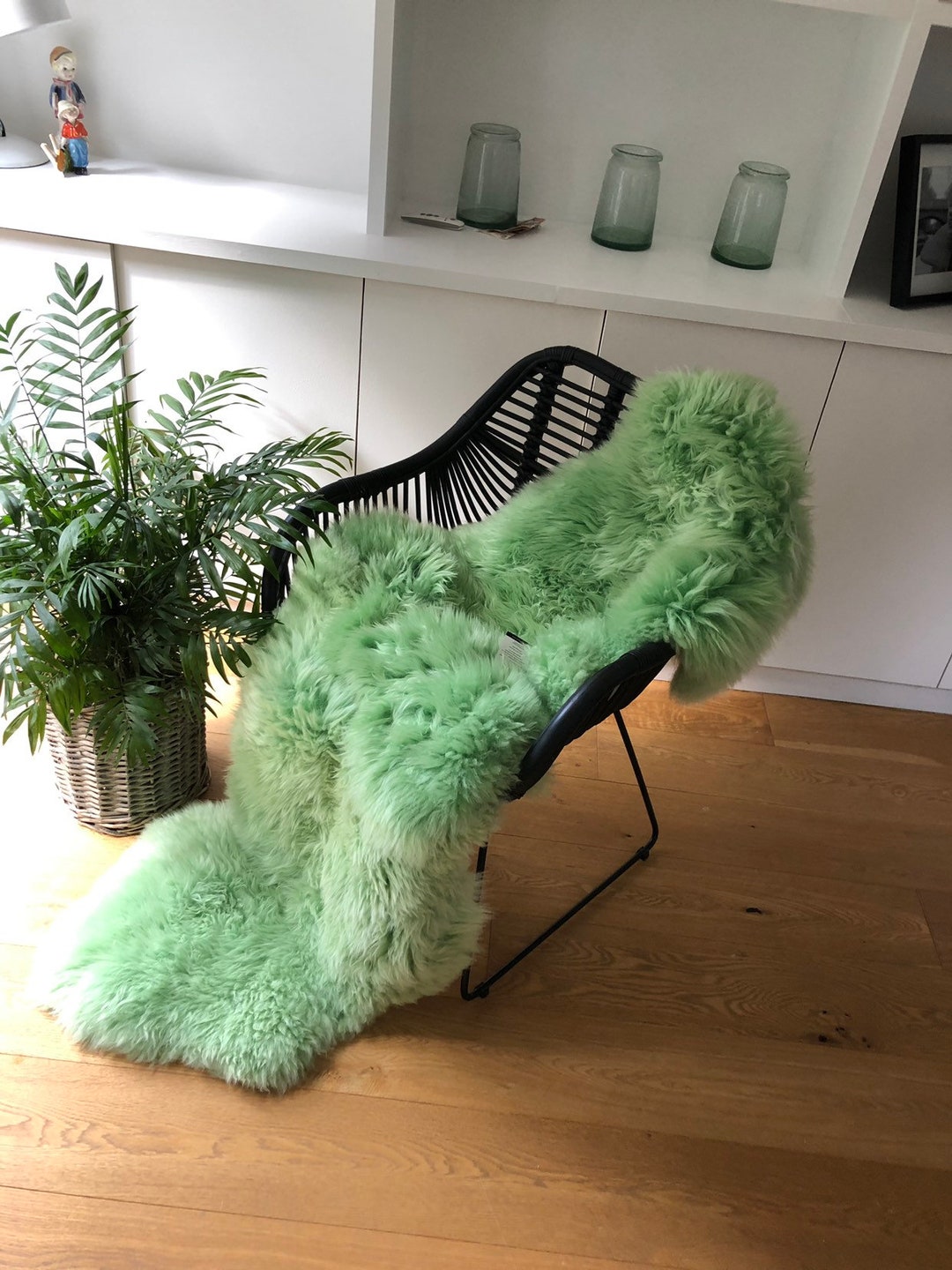 Bright Green Sheepskin Rug, Extra Long Sheepskin Rug, Double Sheepskin ...