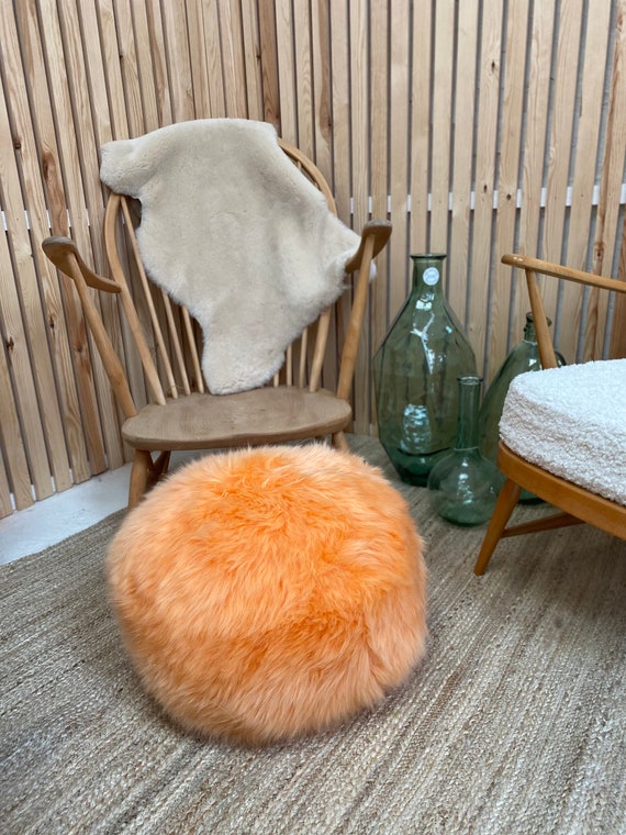 Orange Genuine Sheepskin Poufee Genuine Sheepskin Footstool Orange Poufee Orange Sheepskin Footstool Etsy Canada