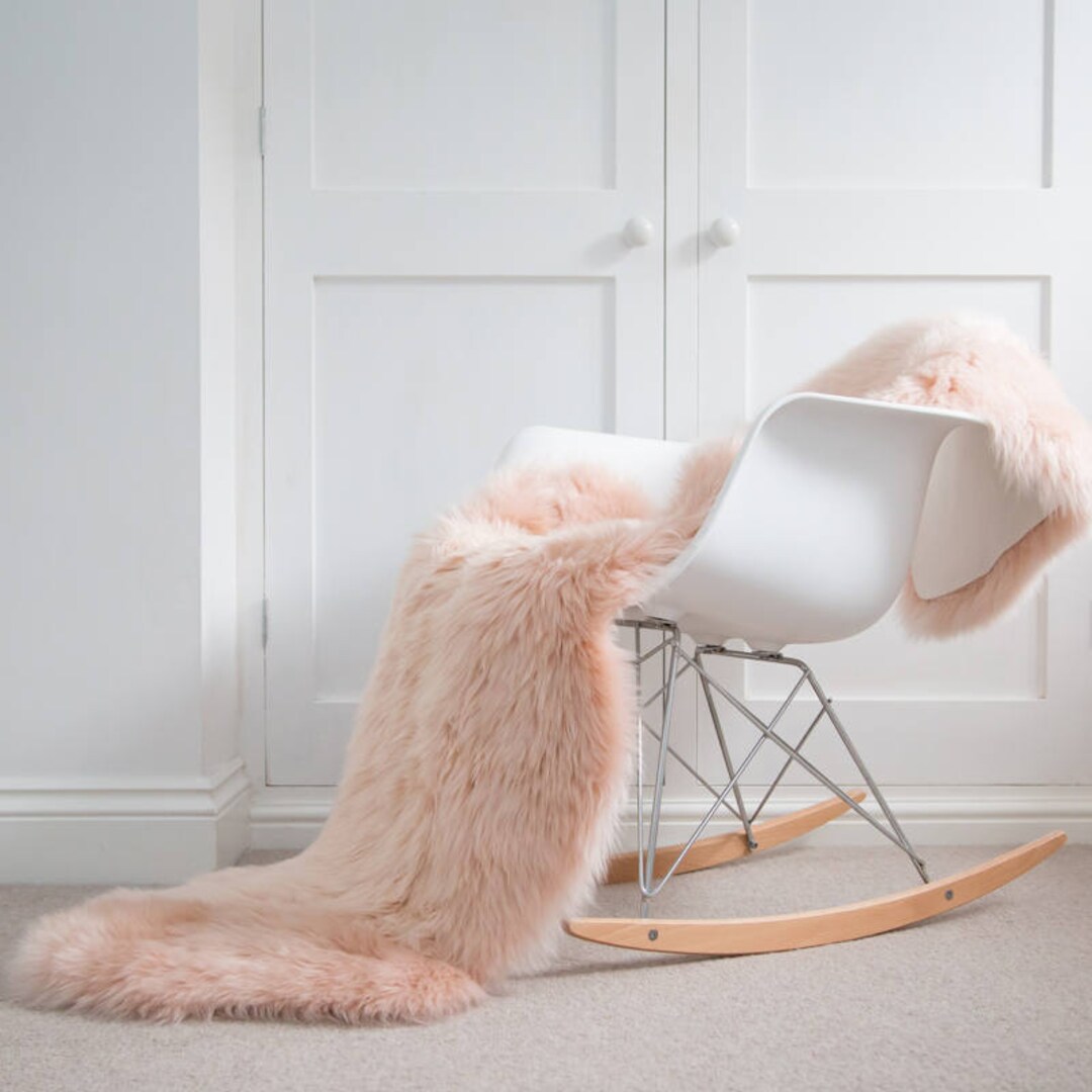 Pink Sheepskin Rug, Throw, Double Length, Blush Pink , Apricot,pale ...