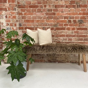 Beige Sheepskin Covered Bench, Genuine Sheepskin, Beige Sheepskin ...