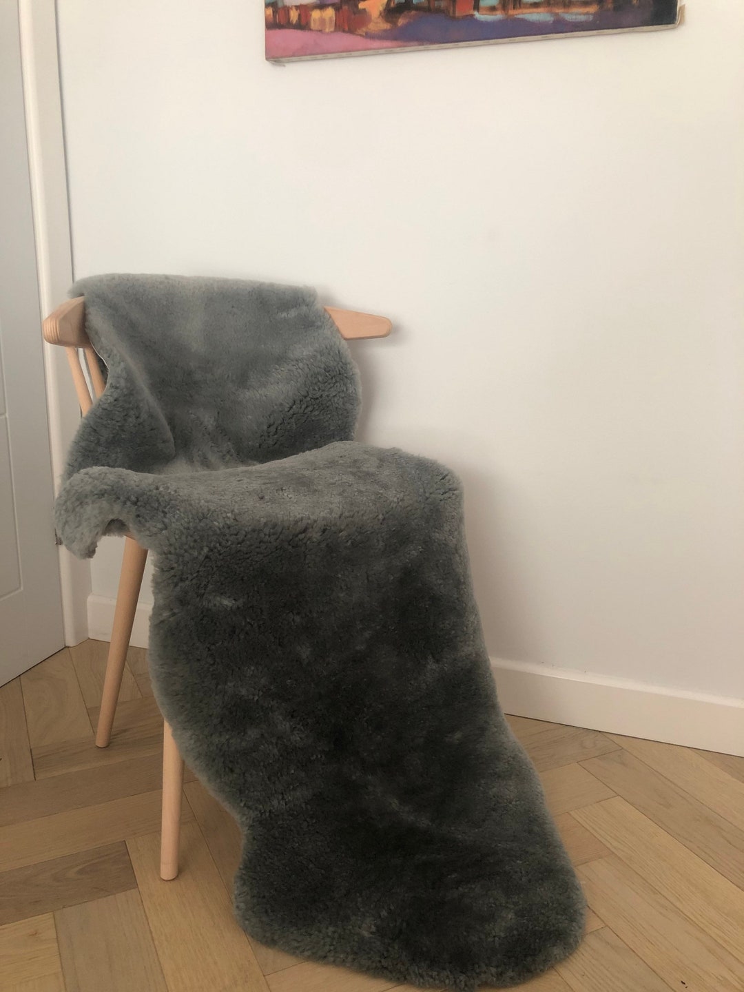 Dark Grey Shearling Sheepskin Rug, Double Sheepskin, Short Haired ...
