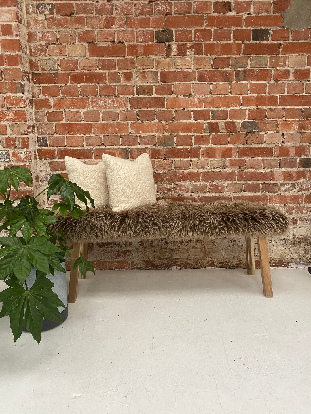 Brown Sheepskin Covered Bench, Genuine Sheepskin, Brown Sheepskin ...