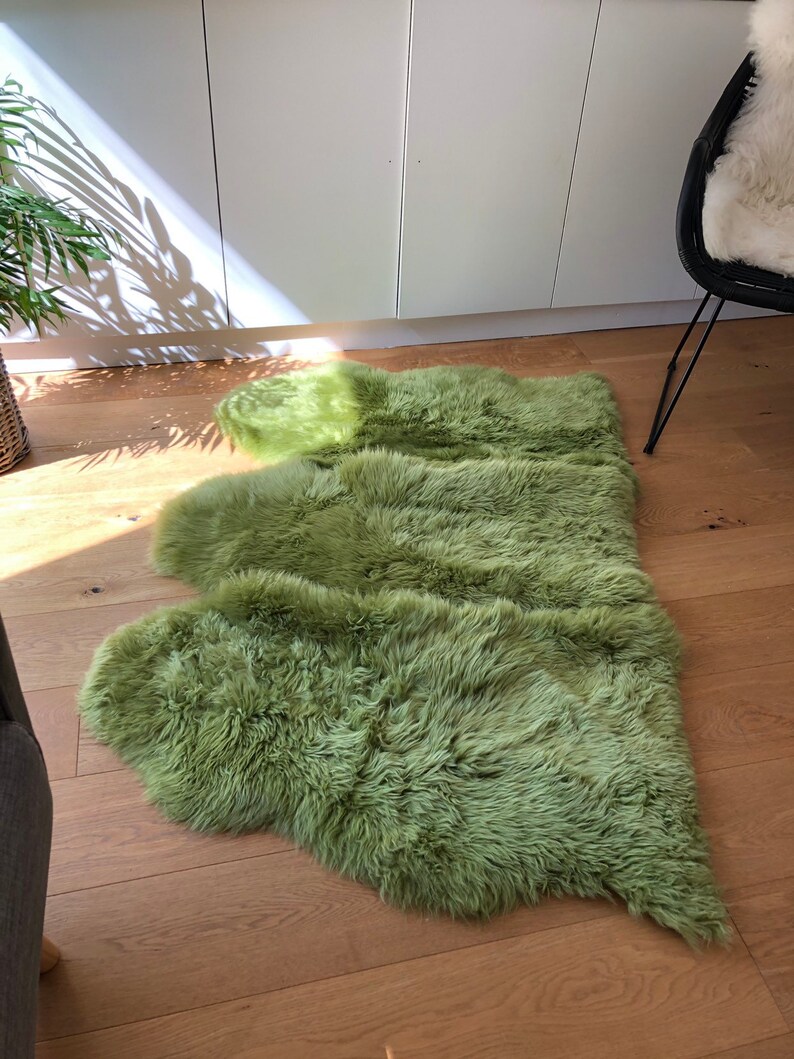 Sheepskin Rug Green Sheepskin Rug Triple Size Large - Etsy UK