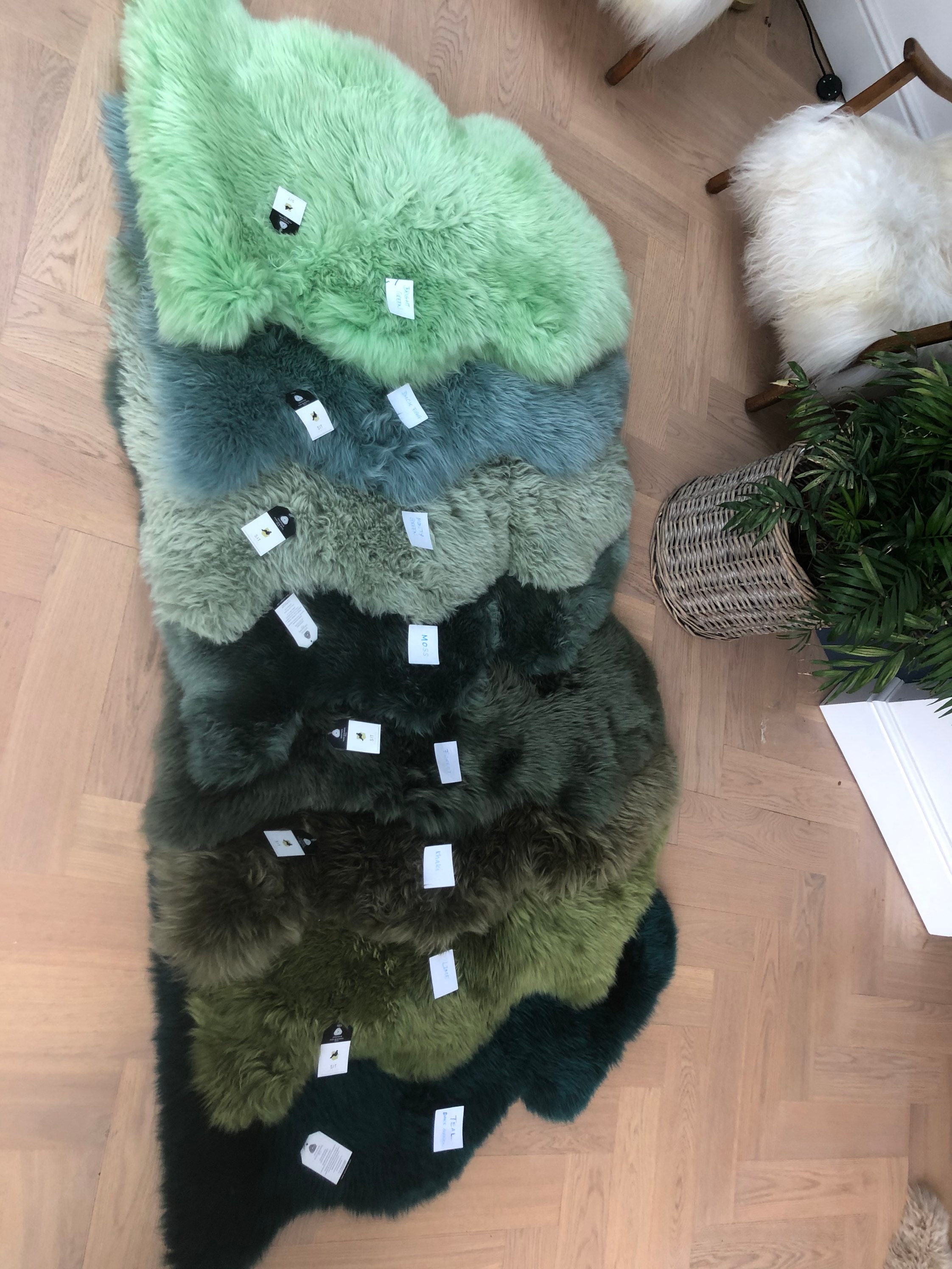 Green sheepskin rug genuine sheepskin rug green rug green | Etsy