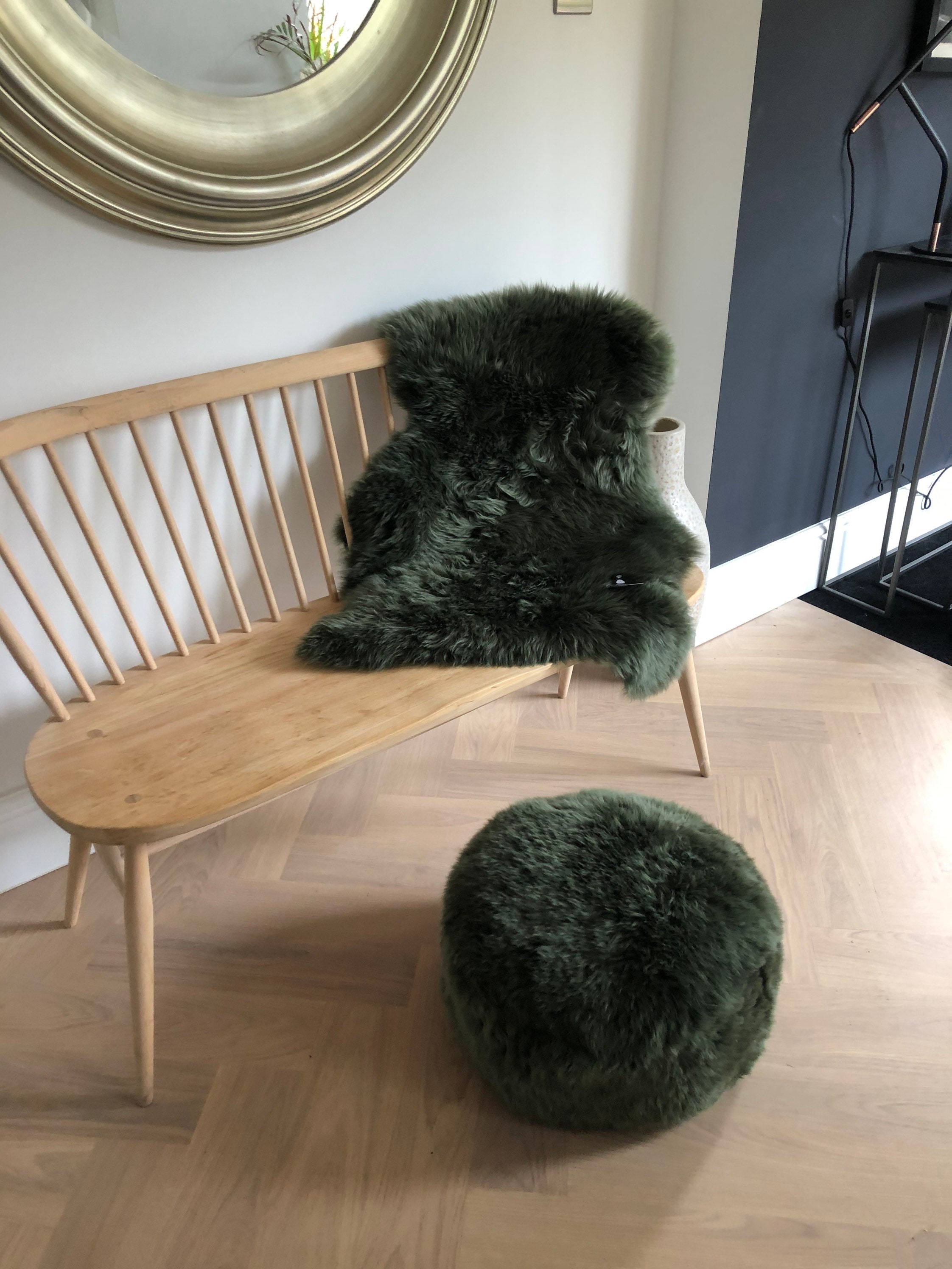 Forest green sheepskin rug dark green sheepskin botanical | Etsy