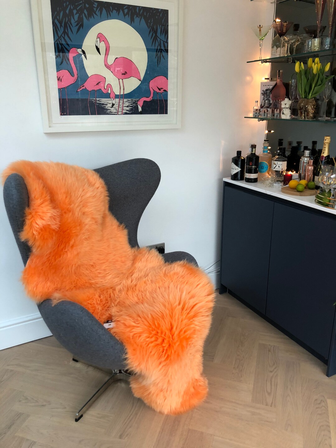 Orange Sheepskin Rug , XL Tug, Orange Rug, Interior Decor , Bright ...